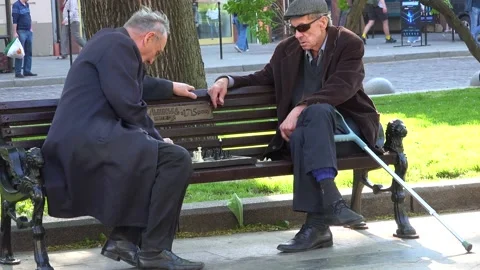 2022 - two old men play chess on a bench... | Stock Video | Pond5