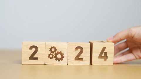 2024 block with gear icon. Business Proc... | Stock Video | Pond5