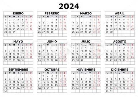 2024 spanish calendar. Simple printable vector template with grid ...