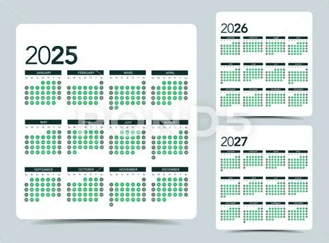 2025 English calendar grid vector design: Graphic #300608105