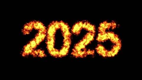 2025 with fire effect on plain black bac... | Stock Video | Pond5