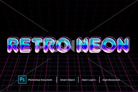 217 retro neon text effect Design Photoshop Layer Style ~ PSD Template ...