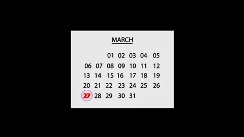 27 March Calendar Date Animated. 27 marc... | Stock Video | Pond5