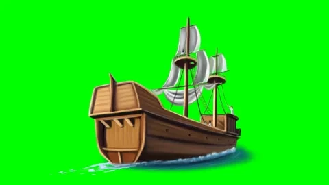 2d ancient ship floating on the ocean, N... | Stock Video | Pond5