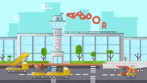 2D Animated Airport Runway With Airplane... | Stock Video | Pond5