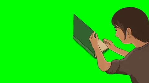 2d animated boy studying at desk in gree... | Stock Video | Pond5