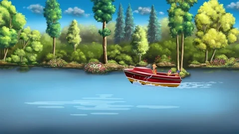 2d animated calm river scene with boat n... | Stock Video | Pond5