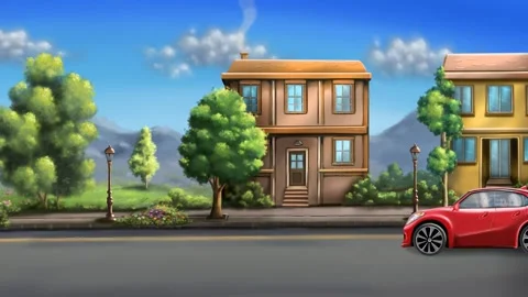 2d animated car parked on a suburban str... | Stock Video | Pond5