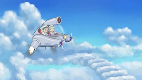 2d animated cartoon rocket ship flying i... | Stock Video | Pond5