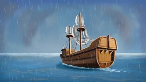 2d animated cartoon ship sailing across ... | Stock Video | Pond5