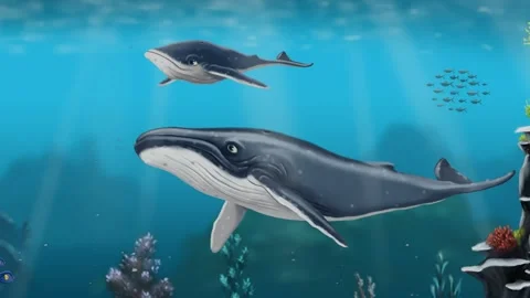 2d animated cartoon whales swimming in t... | Stock Video | Pond5