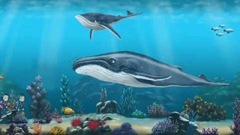 2d animated cartoon whales swimming peac... | Stock Video | Pond5