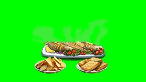 2d animated fried fish plate with aroma ... | Stock Video | Pond5
