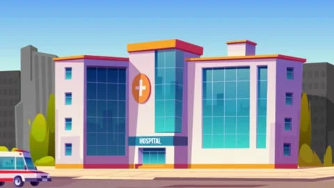 2D Animated hospital with ambulance outs... | Stock Video | Pond5