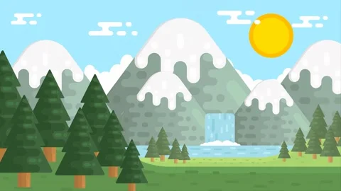 2D animated landscape of a beautiful wat... | Stock Video | Pond5