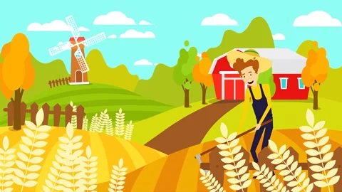 2d Animated Rural Scene Of Farmer With S... | Stock Video | Pond5