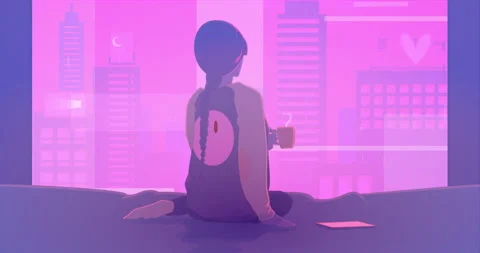 2D Animation, Anime Girl Looks At Her Mo... | Stock Video | Pond5