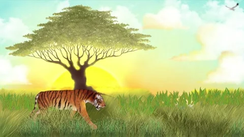 2d animation of a Bengal tiger walking i... | Stock Video | Pond5