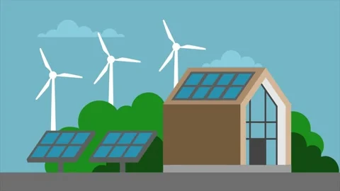 2D animation of building with solar pane... | Stock Video | Pond5