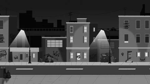 2D animation, suburban street full of ga... | Stock Video | Pond5