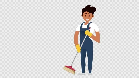 2D Character Cleaning Service Alpha Chan... | Stock Video | Pond5