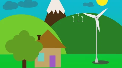 2D graphics of a wind farm in mountain g... | Stock Video | Pond5