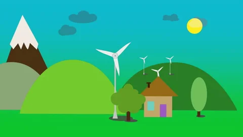2D graphics of a wind farm in mountain g... | Stock Video | Pond5