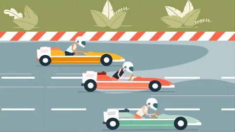 2d Kids Racing With Formula Cars Of Diff... | Stock Video | Pond5