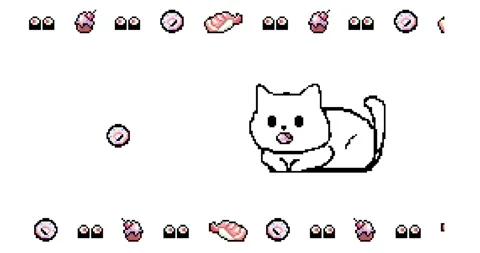 2d pixel animation, cat eats food and ex... | Stock Video | Pond5