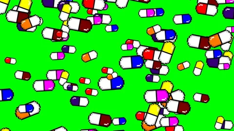 2D retro pills falling on a green screen... | Stock Video | Pond5