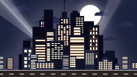 2d Static Scene Of Night City Skyline, I... | Stock Video | Pond5