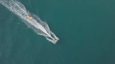 2K Aerial Top Down View of Jet Ski ridin... | Stock Video | Pond5