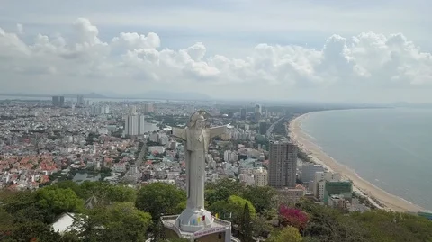 2K Aerial top view of Jesus Christ statu... | Stock Video | Pond5