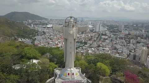 2K Aerial top view of Jesus Christ statu... | Stock Video | Pond5