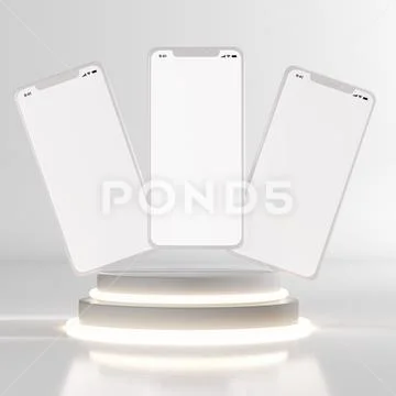 PSD Template: 3 screens on round pedestal with neon lights mockup ...