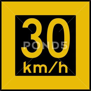 30 km/hr speed limit sign board. Parking area, bridge signs ...