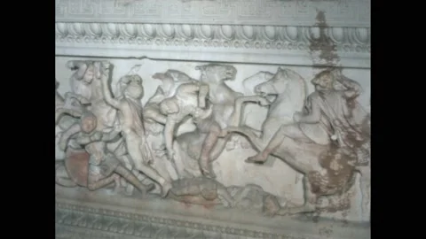 330 BC: carving tells story of ancient b... | Stock Video | Pond5