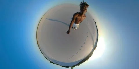 360 degrees, a tired black man in the de... | Stock Video | Pond5