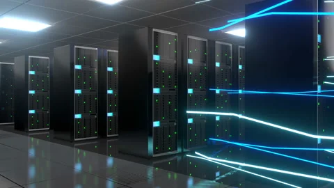 3D 4K servers/ server room/ rack compute... | Stock Video | Pond5