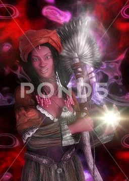 3D African witch conjuring Stock Illustration ~ #163263432