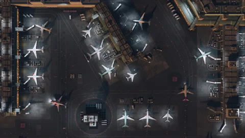 3d Airport Render Model Night Top View | Stock Video | Pond5