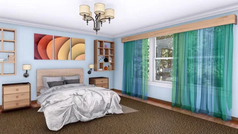 3D animation of bright modern bedroom in... | Stock Video | Pond5