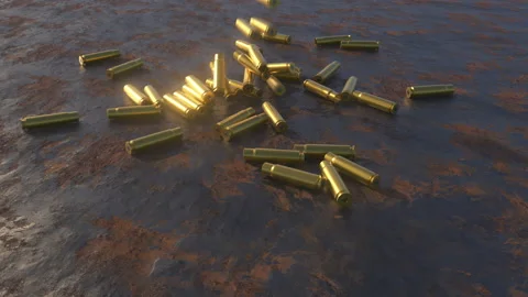 3D animation of bullet casings falling t... | Stock Video | Pond5