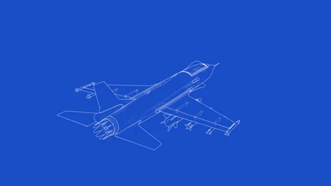 3d animation of a fighter jet blueprint ... | Stock Video | Pond5