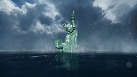 3D animation of flooded Liberty Statue a... | Stock Video | Pond5