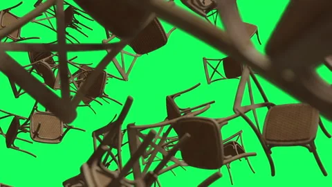 3d animation of flying chairs on green s... | Stock Video | Pond5