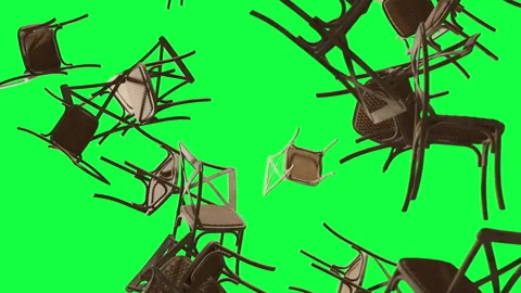 3d animation of flying chairs on green s... | Stock Video | Pond5