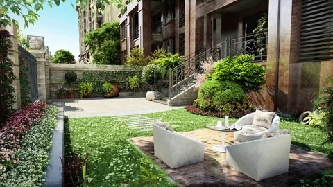 3d animation of green front yard of resi... | Stock Video | Pond5