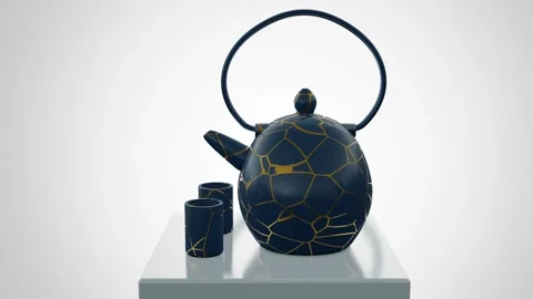 3D animation of a kintsugi teapot set | Stock Video | Pond5