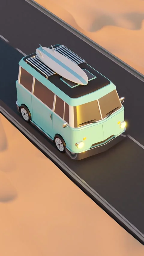 3D animation loop retro camper driving o... | Stock Video | Pond5